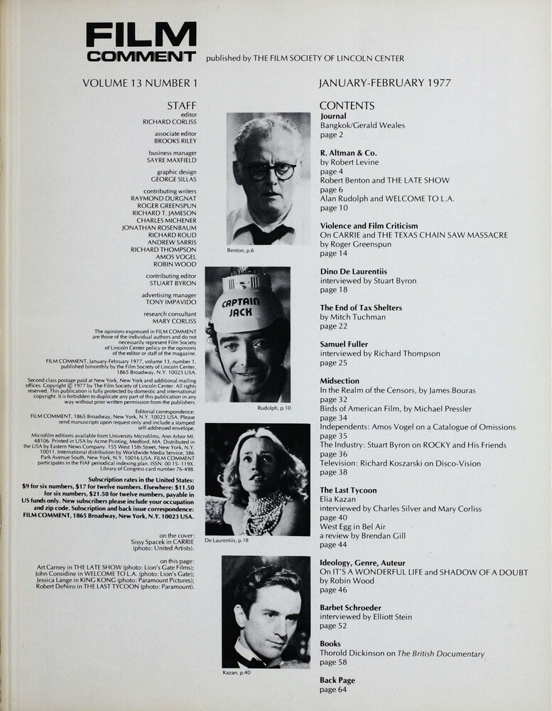 Film Comment, Volume 13 No 1, Jan/Feb 1977